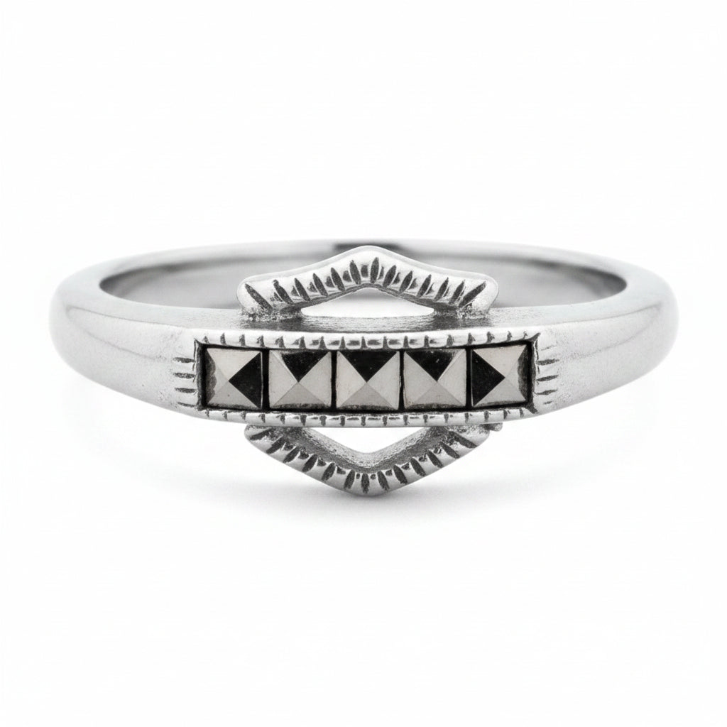 Harley-Davidson® Egyptian Marcasite Bar & Shield Logo Ladies Ring Sizes ...