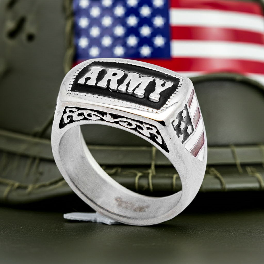 "ARMY" Signet Ring Enameled USA Unisex Military Stainless-Steel SR63 ...