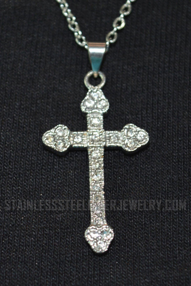 Ladies Bling Cross Pendant Necklace Stainless Steel ...